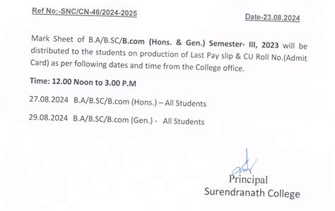 Ba B Sc B Com Semester Iii Marksheet Distributtion Surendranath College