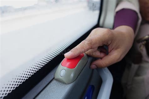 Closeup Of Bus Bell Switch For Stop Inside The Public Bus Stock Image Image Of Tour Exit