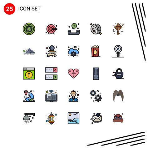 Ensemble De Pictogrammes De 25 Couleurs Plates De Ligne Remplie Simple