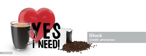 예 와 유리 커피 머그잔 텍스트 유출 커피 콩과 붉은 심장 모양이 필요합니다 0명에 대한 스톡 사진 및 기타 이미지 0명 3차원 형태 강박장애 Istock