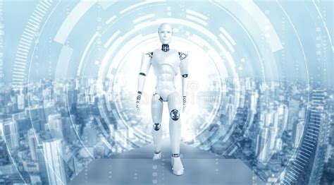 xai 3d rendering robot humanoid in sci fi fantasy world stock
