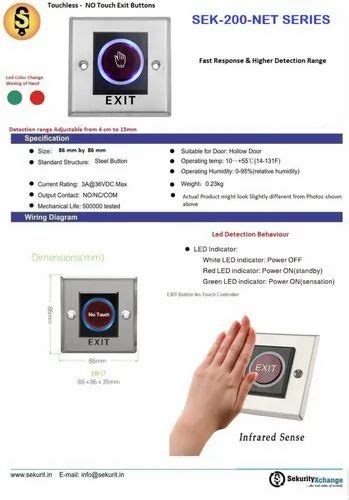 Sekurit 12 Vdc Touchless Exit Button Sek 200 NT Metal SS Body For ACCESS CONTROL At Rs 345