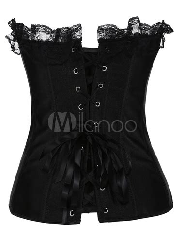 Sexy Black Satin Lace Trim Womens Corset