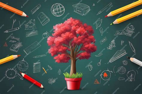 Premium Photo Red Tree Pencil With Back To School Concept