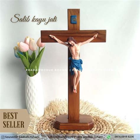 promo salib duduk kayu 40cm salib rohani salib katolik diskon 23 di