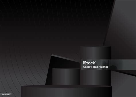 블랙 공상 과학 모형 제품 디스플레이 미래 회색 벡터 3d 룸 최소 실린더 받침대 연단 프레젠테이션을 위한 무대 쇼케이스 기하학적 형태 빈 장면 0명에 대한 스톡 벡터 아트