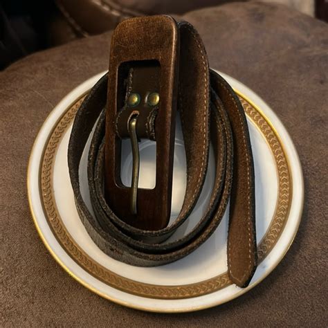 Vintage Accessories Vintage Brown Wood Leather Belt Poshmark