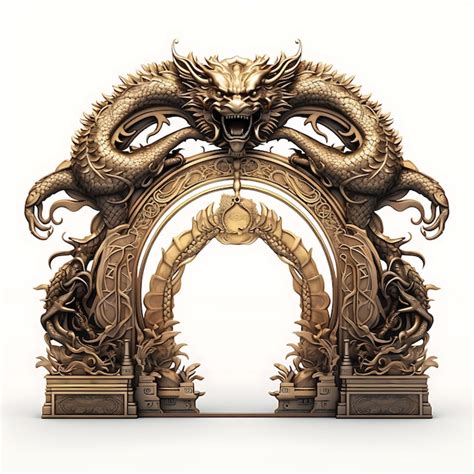 Premium Ai Image Surreal Style Of Arched Gate With Dragon Design Consists Of A Single Leaf Bro