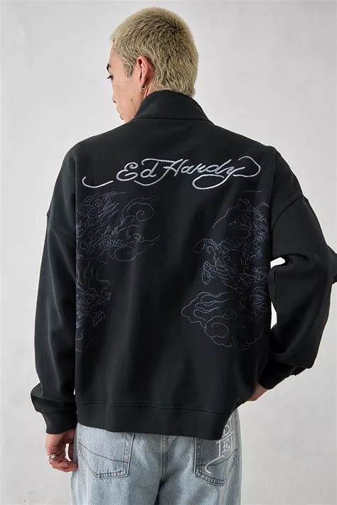 Ed Hardy Uo Exclusive Black Embroidered Dragon Track Top Urban