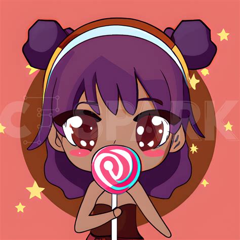 Brown Skin Girl With Candy Kawaii · Creative Fabrica