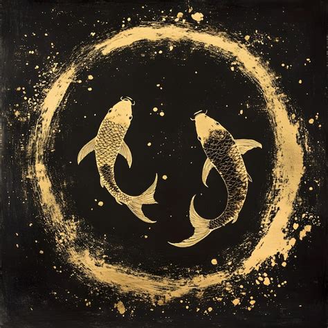 A Circle Of Gold Fish With A Gold Circle In The Middle Premium AI