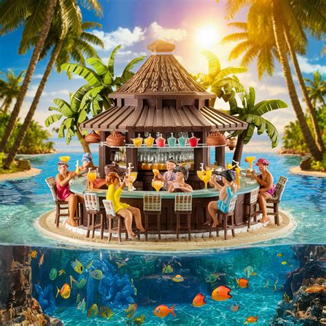 Tropical Island Cocktail Bar Amidst Crystalclear Waters Teeming With