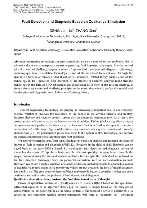 Fault Detection And Diagnosis Based On Qualitative Simulation