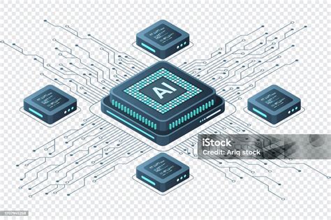 아이소메트릭 인공 지능 칩 개념 인공 지능 개념입니다 미래형 마이크로칩 프로세서 벡터 그림 벡터에 대한 스톡 벡터 아트 및 기타