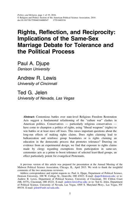 Pdf Rights Reflection And Reciprocity Implications Of The Same Sex