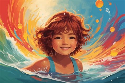 Ребенок играет в воду цвет изображения 4 Премиум векторы