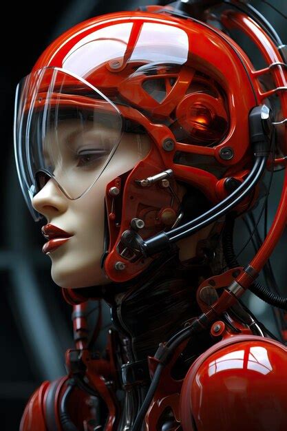 Premium Ai Image A Close Up Of A Woman Wearing A Red Helmet