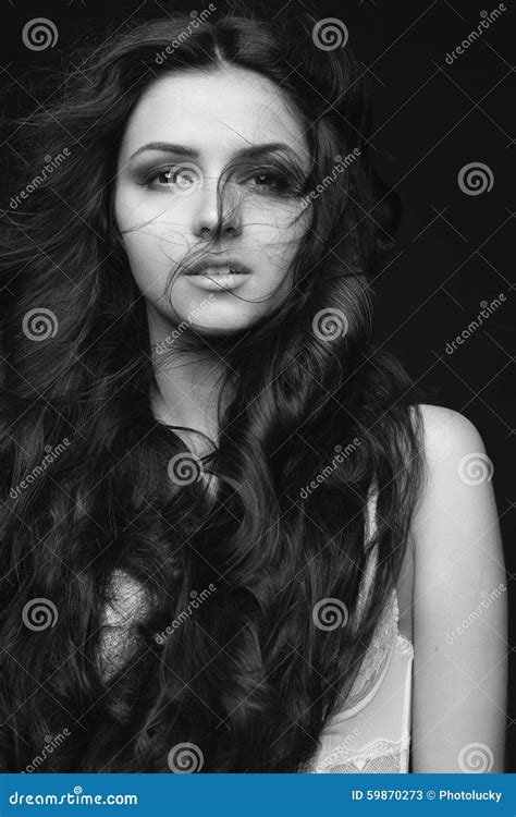 Portrait Of A Beautiful Girl With Long Hair Flying Stock Image Image