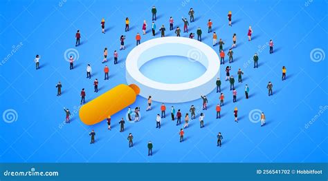 Large Group Of People Standing Around Magnifying Glass Human Research