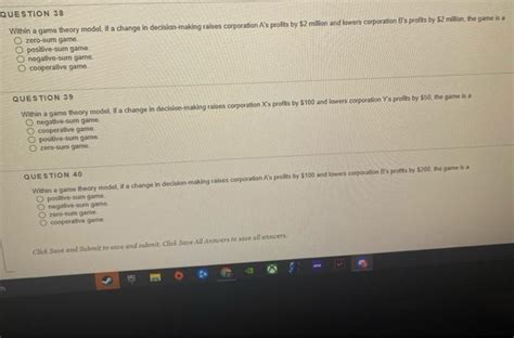 Solved QUESTION Within A Game Theory Model If A Change Chegg