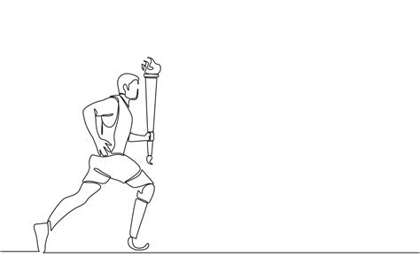 Continuous One Line Drawing Disabled Young Athlete With Prosthetic Leg