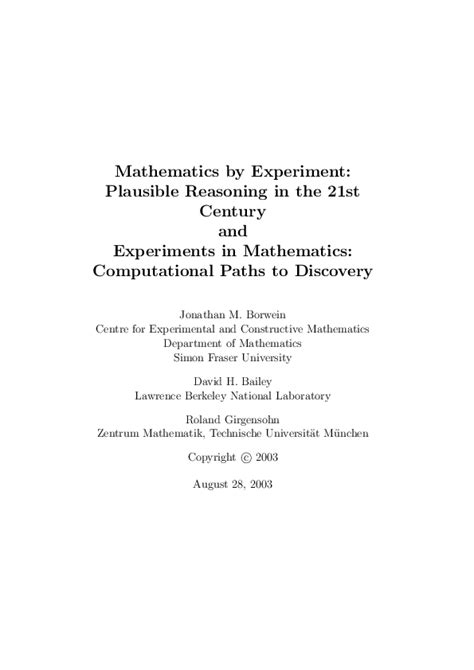 Pdf Mathematics By Experiment Plausible Reasoning In The 21st