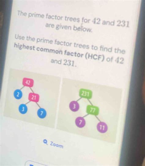 Solved The Prime Factor Trees For 42 And 231 Are Given Below Use The Prime Factor Trees To