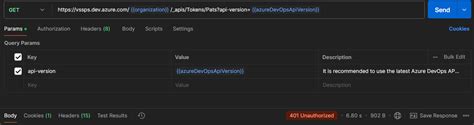 azure devops pat token api returned 401 but ok for work items