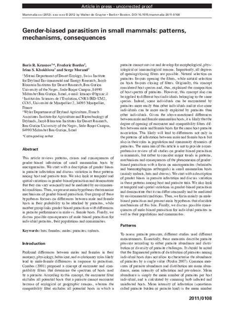 Pdf Gender Bias In Parasitism Of Small Mammals