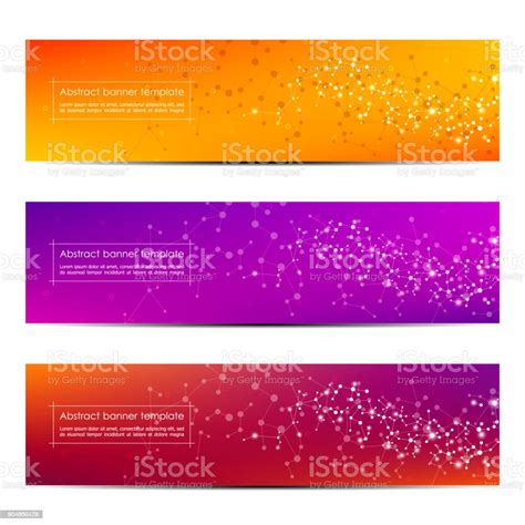 Set Of Abstract Banner Design Dna Molecule Structure Background Geometric Graphics And Connected