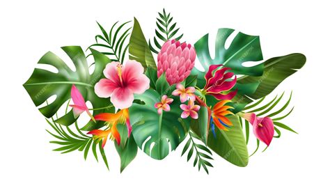 Bouquet De Composition De Fleurs Exotiques Réalistes Ou Composition De