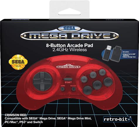 Retro Bit Sega Mega Drive 8 Button 2 4ghz Wireless Controller Crimson