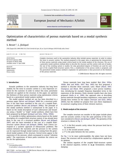 Pdf Optimization Of Characteristics Of Porous Materials Based On A Modal Synthesis Method