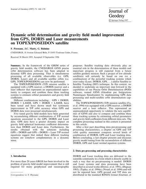 Pdf Dynamic Orbit Determination And Gravity Field Model Improvement