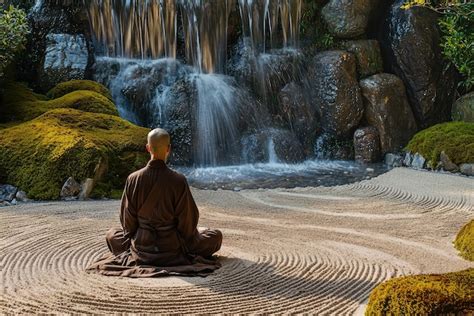 A Solitary Monk Finds Tranquility In A Captivating Zen Garden