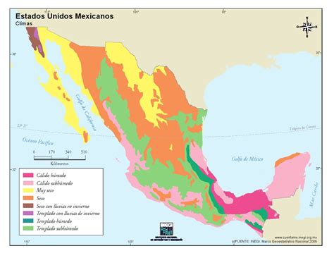 Mapa para imprimir de México Mapa de climas de México INEGI de México