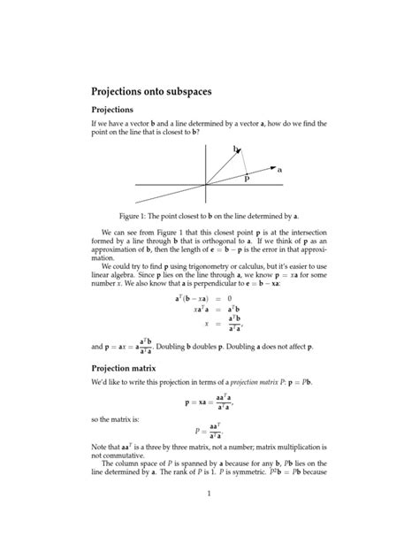 Projections Onto Subspaces Pdf Mathematical Relations Matrix
