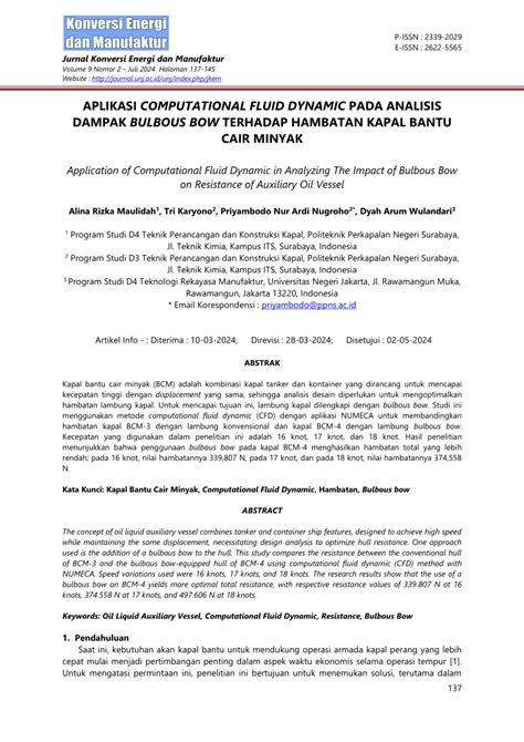 PDF APLIKASI COMPUTATIONAL FLUID DYNAMIC PADA ANALISIS DAMPAK BULBOUS