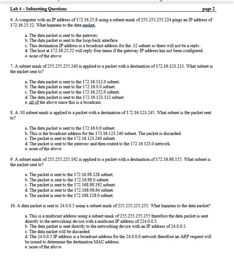 Solved Lab Subnetting Questions Page A Computer Chegg