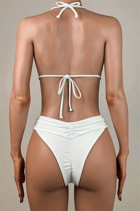 Sexy Pleated High Cut Brazilian Cheeky Scrunch Tie String Slide Triang