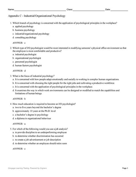 Sample Practice Exam 2015 Questions And Answers Name Class Date Appendix C Psychology 1