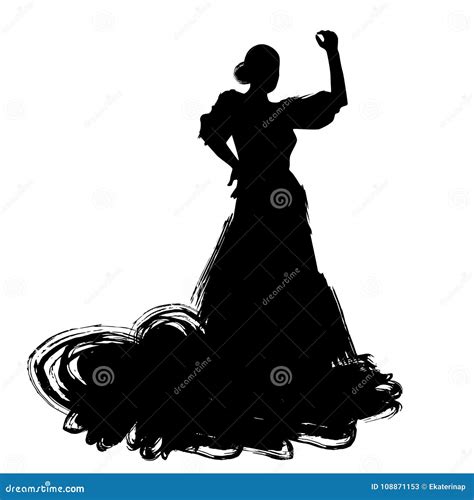 Woman In Long Dress Stay In Dancing Pose Flamenco Dancer Spanish