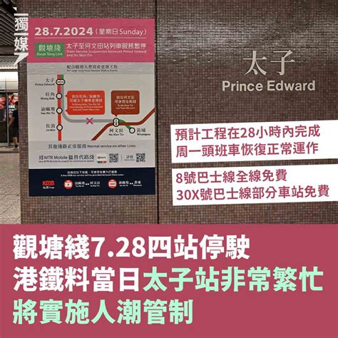觀塘綫728四站停駛 港鐵料當日太子站非常繁忙 將實施人潮管制 獨立媒體