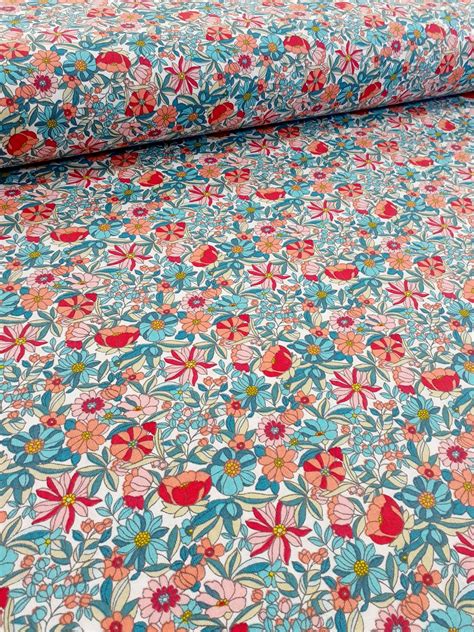 Tissu coton imprimé APOLLINE CORAIL x cm Cazaméa