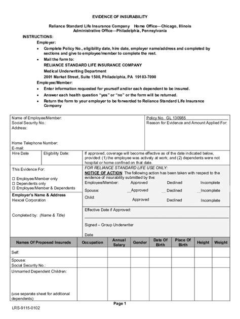 Fillable Online RELIANCE STANDARD LIFE INSURANCE COMPANY Fax Email Print PdfFiller