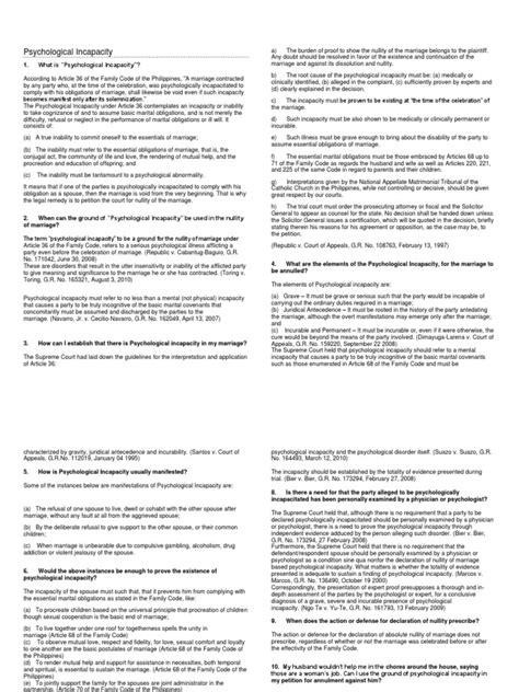 Psychological Incapacity Pdf Annulment Marriage