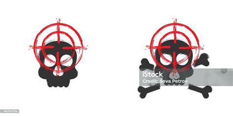 손으로 그린 두개골과 대상 아이콘입니다 벡터 그림입니다 겨냥에 대한 스톡 벡터 아트 및 기타 이미지 겨냥 군사 두개골 Istock
