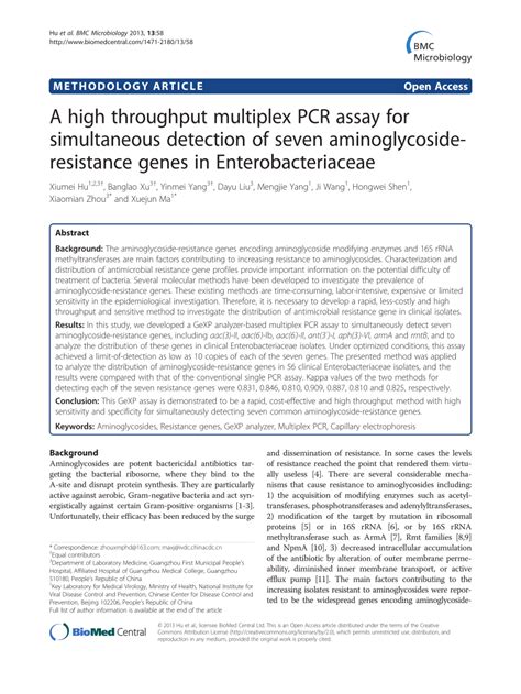 Pdf A High Throughput Multiplex Pcr Assay For Simultaneous Detection