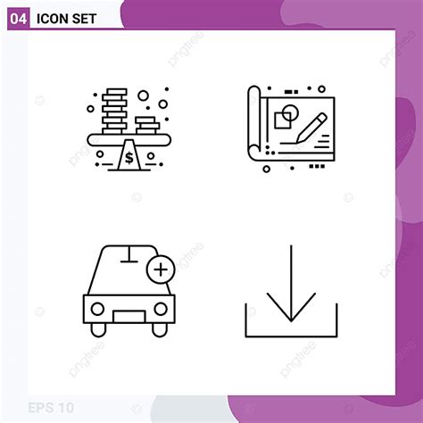 Line Pack Of 4 Universal Symbols Of Balance Coins Vehicles Line PNG