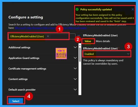 enable or disable efficiency mode policy in ms edge browser using m365